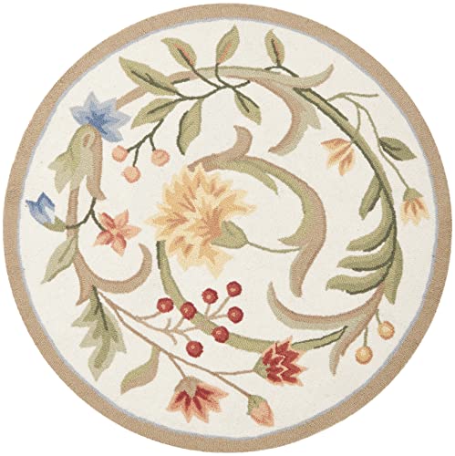 SAFAVIEH Chelsea Collection 8' Round Ivory HK248A Hand-Hooked French Country Wool Area Rug