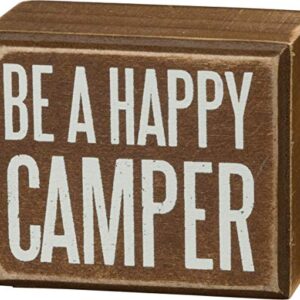 Primitives by Kathy Rustic Brown Box Sign, 3" x 2.5", Happy Camper