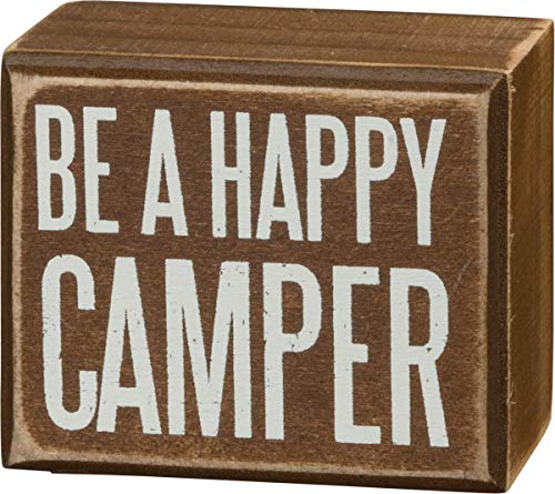 Primitives by Kathy Rustic Brown Box Sign, 3" x 2.5", Happy Camper