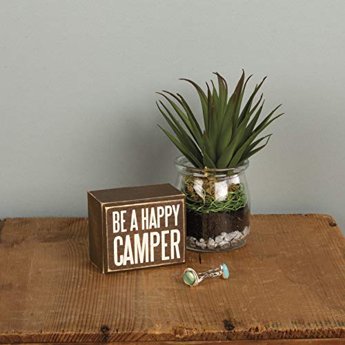 Primitives by Kathy Rustic Brown Box Sign, 3" x 2.5", Happy Camper