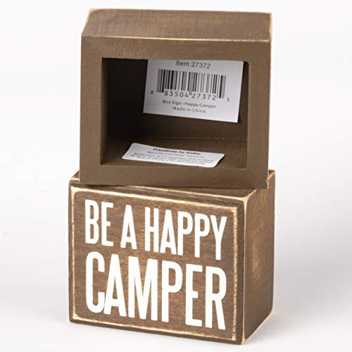 Primitives by Kathy Rustic Brown Box Sign, 3" x 2.5", Happy Camper