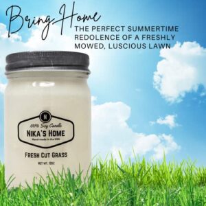 Nika's Home Fresh Cut Grass Soy Candle - 12oz Mason Jar - Non-Toxic Soy Candle-Hand Poured Candle- Handmade, Long Burning Candle-Highly Scented Candle-All Natural, Clean Burning Candle