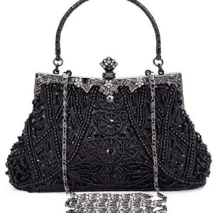 Selighting 1920s Vintage Beaded Clutch Evening Bags for Women Formal Bridal Wedding Clutch Purse Prom Cocktail Party Handbags Black