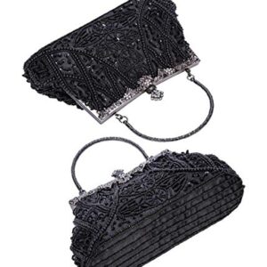 Selighting 1920s Vintage Beaded Clutch Evening Bags for Women Formal Bridal Wedding Clutch Purse Prom Cocktail Party Handbags Black