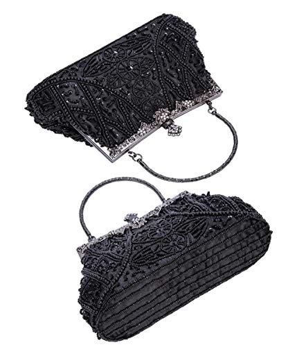 Selighting 1920s Vintage Beaded Clutch Evening Bags for Women Formal Bridal Wedding Clutch Purse Prom Cocktail Party Handbags Black