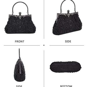 Selighting 1920s Vintage Beaded Clutch Evening Bags for Women Formal Bridal Wedding Clutch Purse Prom Cocktail Party Handbags Black