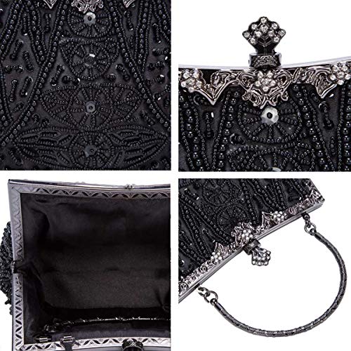 Selighting 1920s Vintage Beaded Clutch Evening Bags for Women Formal Bridal Wedding Clutch Purse Prom Cocktail Party Handbags Black