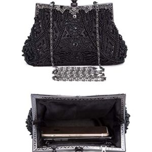 Selighting 1920s Vintage Beaded Clutch Evening Bags for Women Formal Bridal Wedding Clutch Purse Prom Cocktail Party Handbags Black