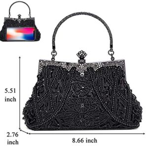 Selighting 1920s Vintage Beaded Clutch Evening Bags for Women Formal Bridal Wedding Clutch Purse Prom Cocktail Party Handbags Black