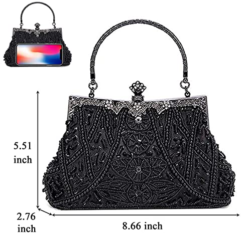 Selighting 1920s Vintage Beaded Clutch Evening Bags for Women Formal Bridal Wedding Clutch Purse Prom Cocktail Party Handbags Black