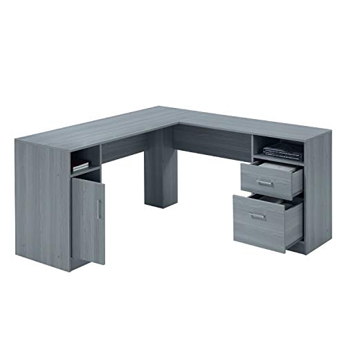 Techni Mobili Functional L-Shaped Computer Desk with storage, L is ⁠59.5" wide x 59.5" Long, Grey