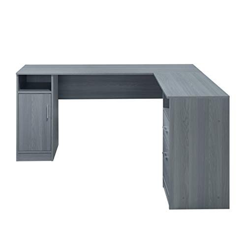 Techni Mobili Functional L-Shaped Computer Desk with storage, L is ⁠59.5" wide x 59.5" Long, Grey