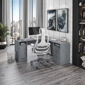 Techni Mobili Functional L-Shaped Computer Desk with storage, L is ⁠59.5" wide x 59.5" Long, Grey