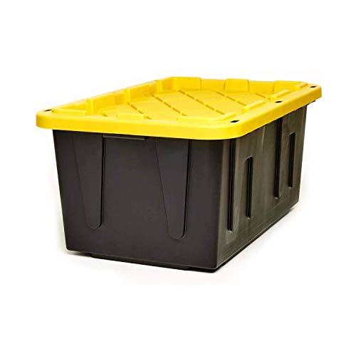 Homz Durabilt 27 Gallon Capacity Flip Lid Stackable Heavy Duty Tough Storage Container Tote, Black Base with Yellow Lid (2 Pack)