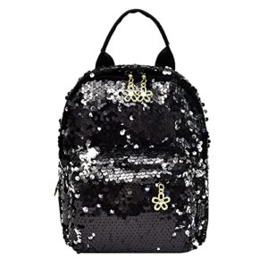 zlmbagus girls shining sequin faux leather backpack glittery satchel fashion top handle shoulder bag daypack purse black