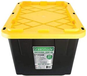 homz durabilt 27 gal. plastic storage tote, black/yellow (set of 4)