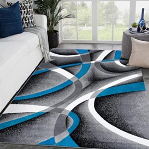 Persian Rugs 2305 Turquoise White Swirlss 2'2 x 7'4 Runner Modern Abstract Area Rug Carpet