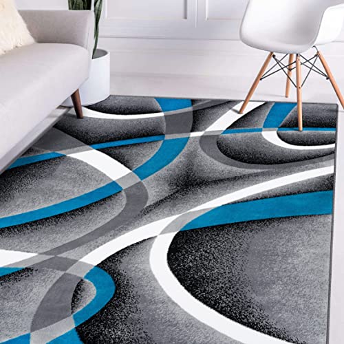 Persian Rugs 2305 Turquoise White Swirlss 2'2 x 7'4 Runner Modern Abstract Area Rug Carpet