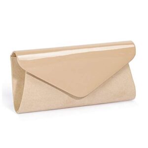 wallyn’s patent leather clutch classic purse wallet, evening bag handbag with flannelette khaki