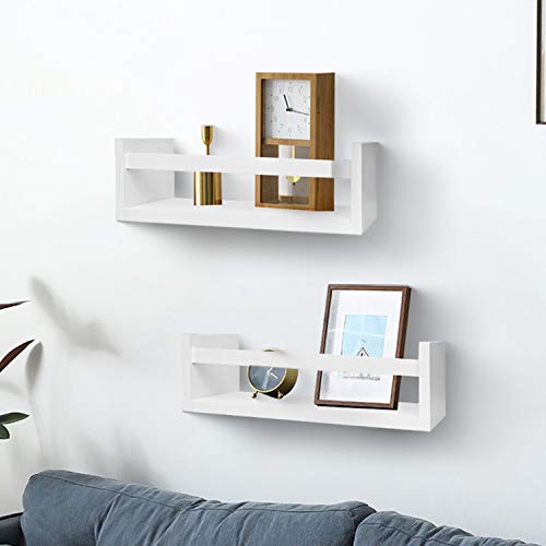 Foraineam Set of 2 Floating Shelves Wall Mounted Wood Storage Shelves Nursery Room White Wall Shelves