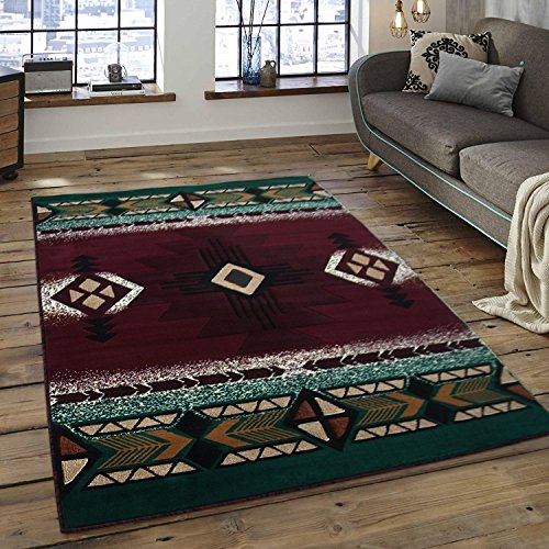 Southwest Native American Area Rug Carpet Burgundy Red Green (5 Feet 2 Inch X 7 Feet)