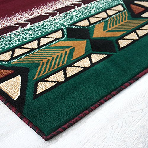 Southwest Native American Area Rug Carpet Burgundy Red Green (5 Feet 2 Inch X 7 Feet)