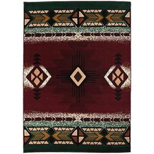 Southwest Native American Area Rug Carpet Burgundy Red Green (5 Feet 2 Inch X 7 Feet)