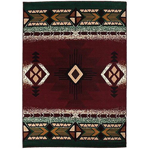 Southwest Native American Area Rug Carpet Burgundy Red Green (5 Feet 2 Inch X 7 Feet)