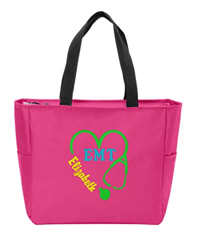 all about me company Personalized Monogram Tote Bag Nurse Doctor Appreciation Heart Stethoscope Initials Gift RN LPN CNA (Pink Azalea)