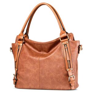 panzexin women handbags, vintage large capacity shoulder bags tote, chic pu leather handbags brown