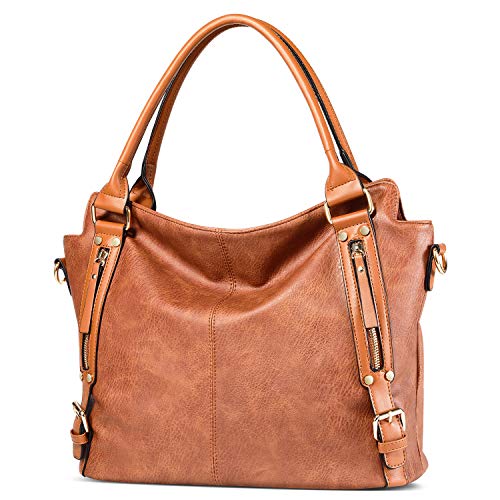 Panzexin Women Handbags, Vintage Large Capacity Shoulder Bags Tote, Chic PU Leather Handbags Brown