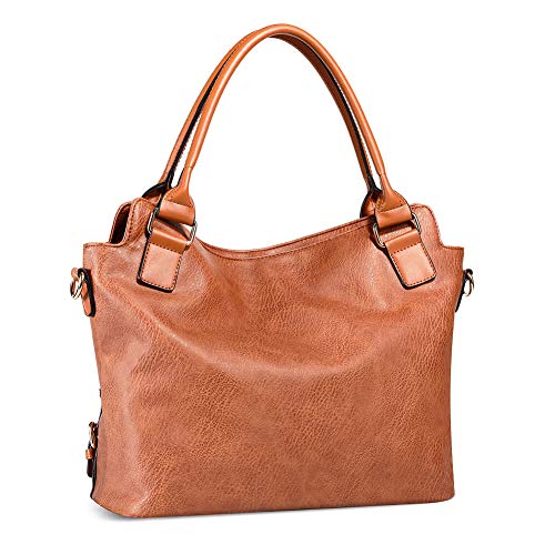 Panzexin Women Handbags, Vintage Large Capacity Shoulder Bags Tote, Chic PU Leather Handbags Brown