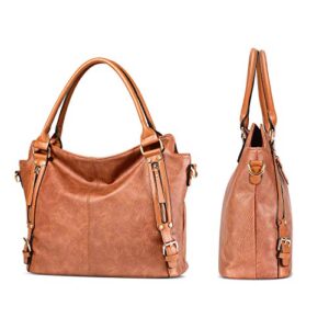 Panzexin Women Handbags, Vintage Large Capacity Shoulder Bags Tote, Chic PU Leather Handbags Brown