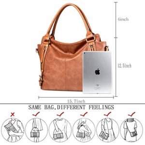 Panzexin Women Handbags, Vintage Large Capacity Shoulder Bags Tote, Chic PU Leather Handbags Brown