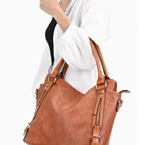 Panzexin Women Handbags, Vintage Large Capacity Shoulder Bags Tote, Chic PU Leather Handbags Brown