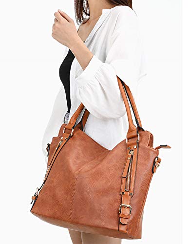 Panzexin Women Handbags, Vintage Large Capacity Shoulder Bags Tote, Chic PU Leather Handbags Brown