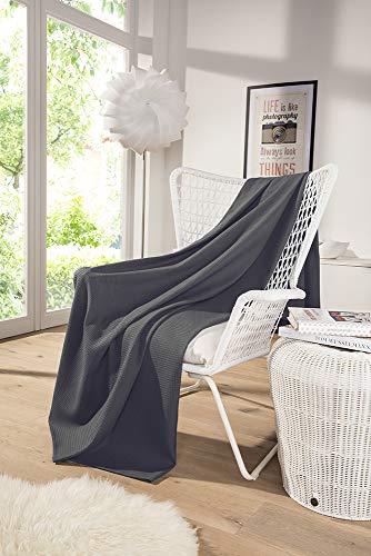 WOHNWOHL (Grey Throw Blanket I 100% Cotton I (60' x 80') Lightweight Waffle Pique Material I Square Airy Sofa Blanket I Easy-Care Summer and Fall Blanket for Every Room I Color: Grey