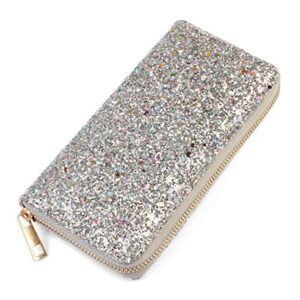 mys collection riah fashion rainbow glitter zip around wallet – sparkly confetti single zipper clutch purse with card slots (rainbow – silver)