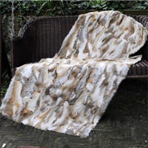 22in x 43in Natural Tan Luxury Soft Premium Quality Durable 100% Natural Rabbit Fur Bed Throw Blanket, Rug, Real Fur Good Buy Hot Carpet,Rabbit Fur Blankets/Plates