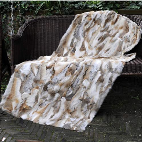 22in x 43in Natural Tan Luxury Soft Premium Quality Durable 100% Natural Rabbit Fur Bed Throw Blanket, Rug, Real Fur Good Buy Hot Carpet,Rabbit Fur Blankets/Plates