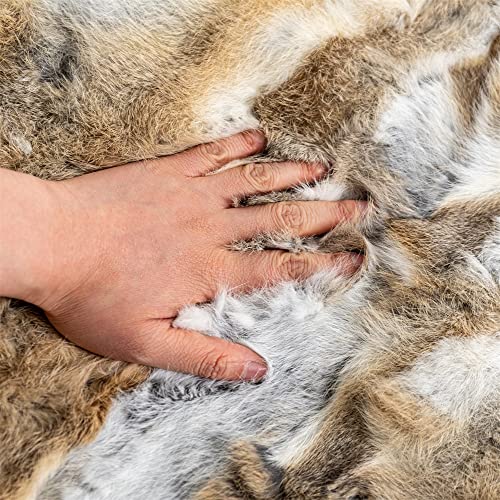 22in x 43in Natural Tan Luxury Soft Premium Quality Durable 100% Natural Rabbit Fur Bed Throw Blanket, Rug, Real Fur Good Buy Hot Carpet,Rabbit Fur Blankets/Plates