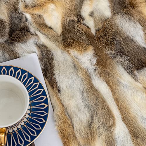 22in x 43in Natural Tan Luxury Soft Premium Quality Durable 100% Natural Rabbit Fur Bed Throw Blanket, Rug, Real Fur Good Buy Hot Carpet,Rabbit Fur Blankets/Plates