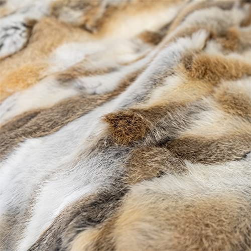 22in x 43in Natural Tan Luxury Soft Premium Quality Durable 100% Natural Rabbit Fur Bed Throw Blanket, Rug, Real Fur Good Buy Hot Carpet,Rabbit Fur Blankets/Plates