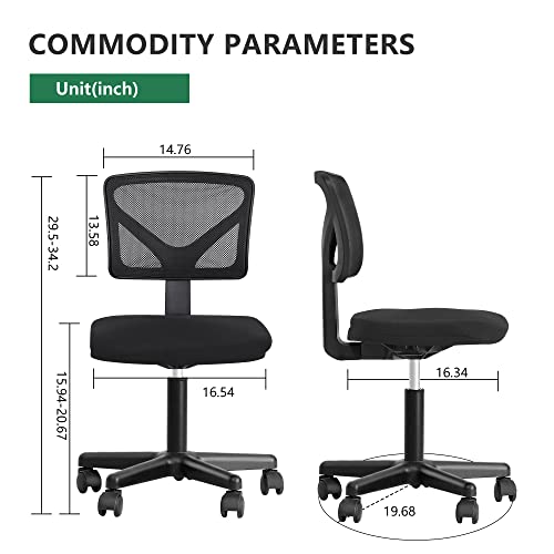 Home Office Chair Executive Rolling Swivel Ergonomic Chair, Computer Chair with Lumbar Support Task Mesh Chair Armless Desk Chair,Black