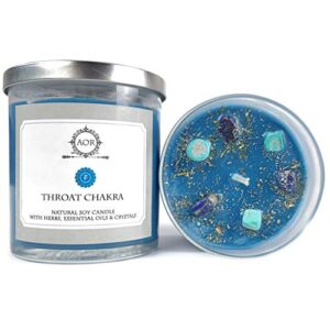 throat chakra soy candle (vishuddha) | 10 oz with lapis & turquoise crystals, herbs & essential oils | communication, expression, truth & listening | wiccan pagan magick spirituality