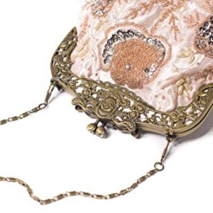 ilishop Women's Antique Beaded Party Clutch Vintage Rose Purse Evening Handbag (Champagne)