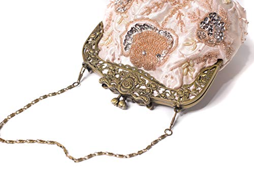 ilishop Women's Antique Beaded Party Clutch Vintage Rose Purse Evening Handbag (Champagne)