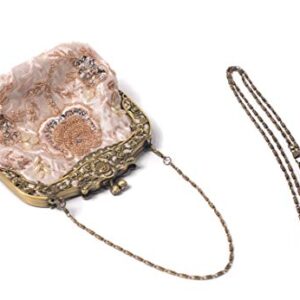 ilishop Women's Antique Beaded Party Clutch Vintage Rose Purse Evening Handbag (Champagne)