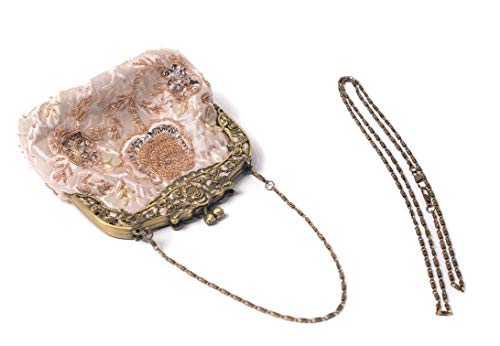 ilishop Women's Antique Beaded Party Clutch Vintage Rose Purse Evening Handbag (Champagne)