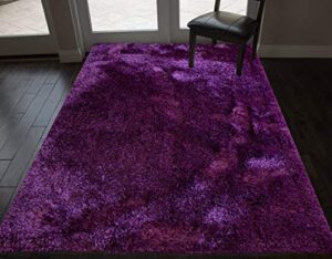 shaggy shag contemporary soft cozy solid shag deep purple dark purple color area rug carpet rug 5 feet x 7 feet indoor bedroom living room decorative designer cozy modern decretive designer